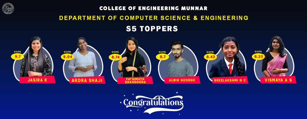 S5 Toppers – COLLEGE OF ENGINEERING MUNNAR [KEAM Code :MNR]