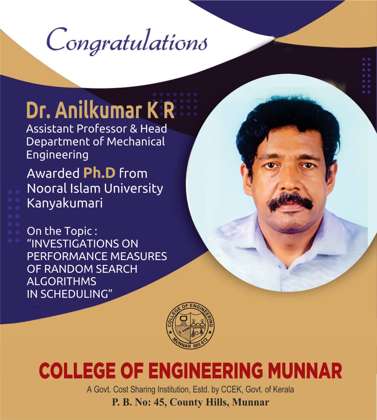 COLLEGE OF ENGINEERING MUNNAR [KEAM Code :MNR] – (Established in the year 2000 by Govt. of ...