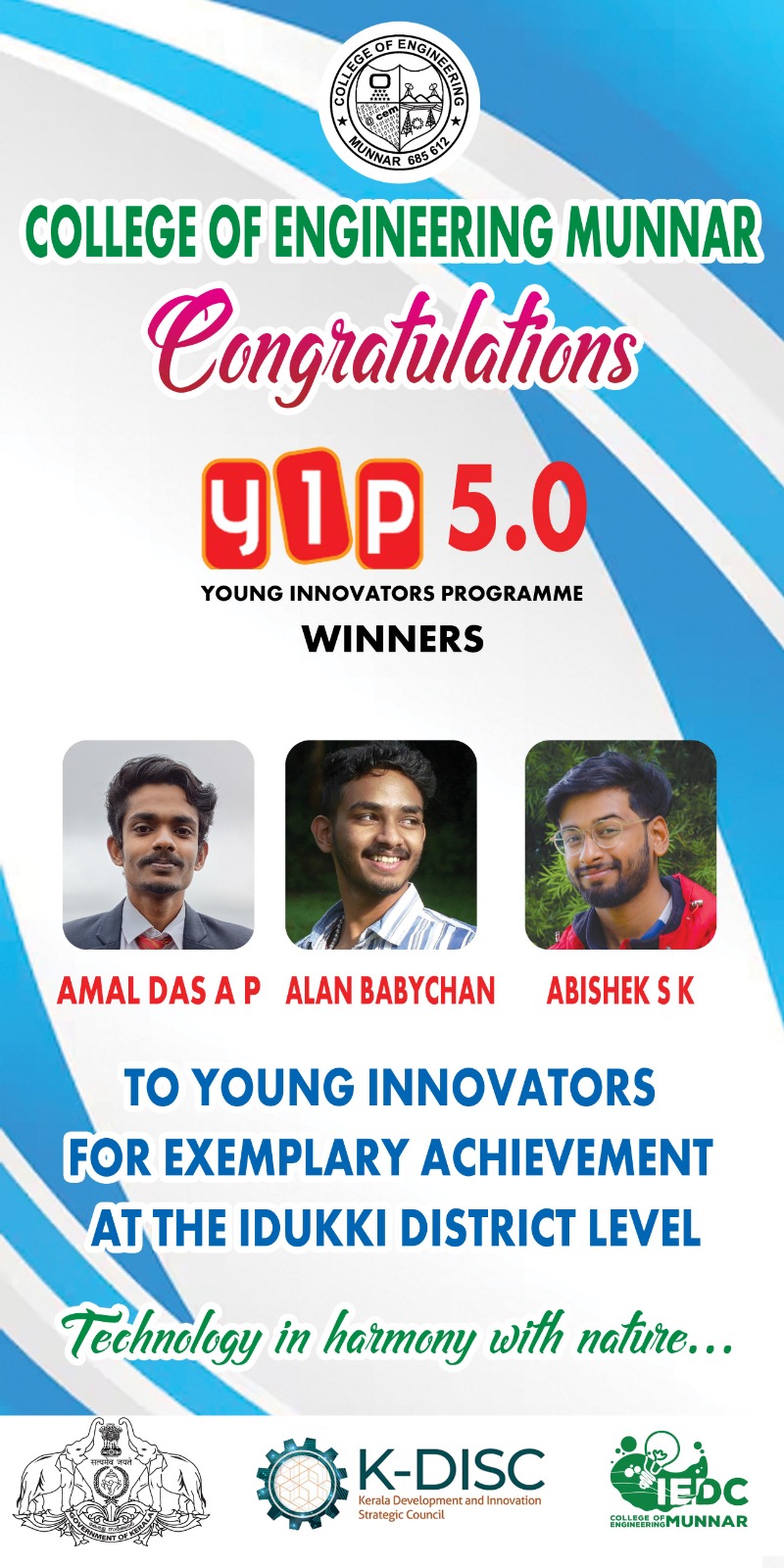Congratulations Y.I.P 5.0 Winners – COLLEGE OF ENGINEERING MUNNAR [KEAM Code :MNR]