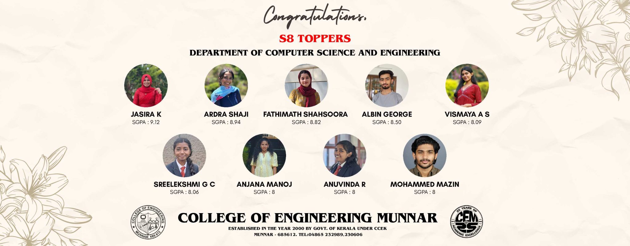 S8 Toppers – COLLEGE OF ENGINEERING MUNNAR [KEAM Code :MNR]
