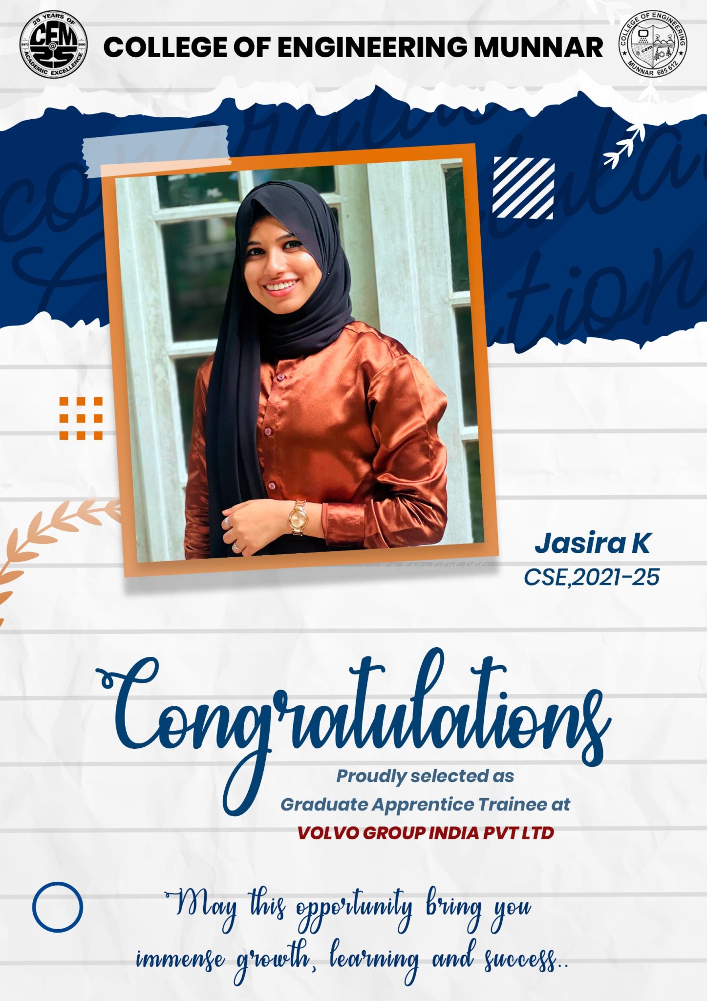 Congratulations – COLLEGE OF ENGINEERING MUNNAR [KEAM Code :MNR]